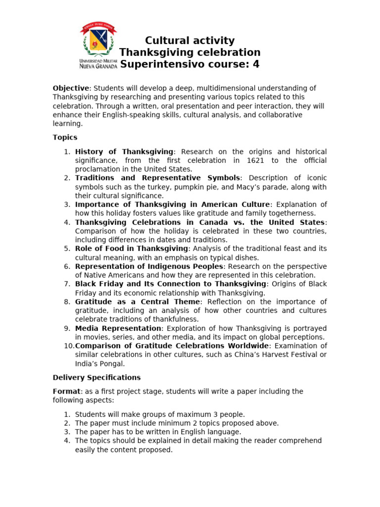 Cultural Activity - 1st Term | PDF | Thanksgiving | Human Communication
