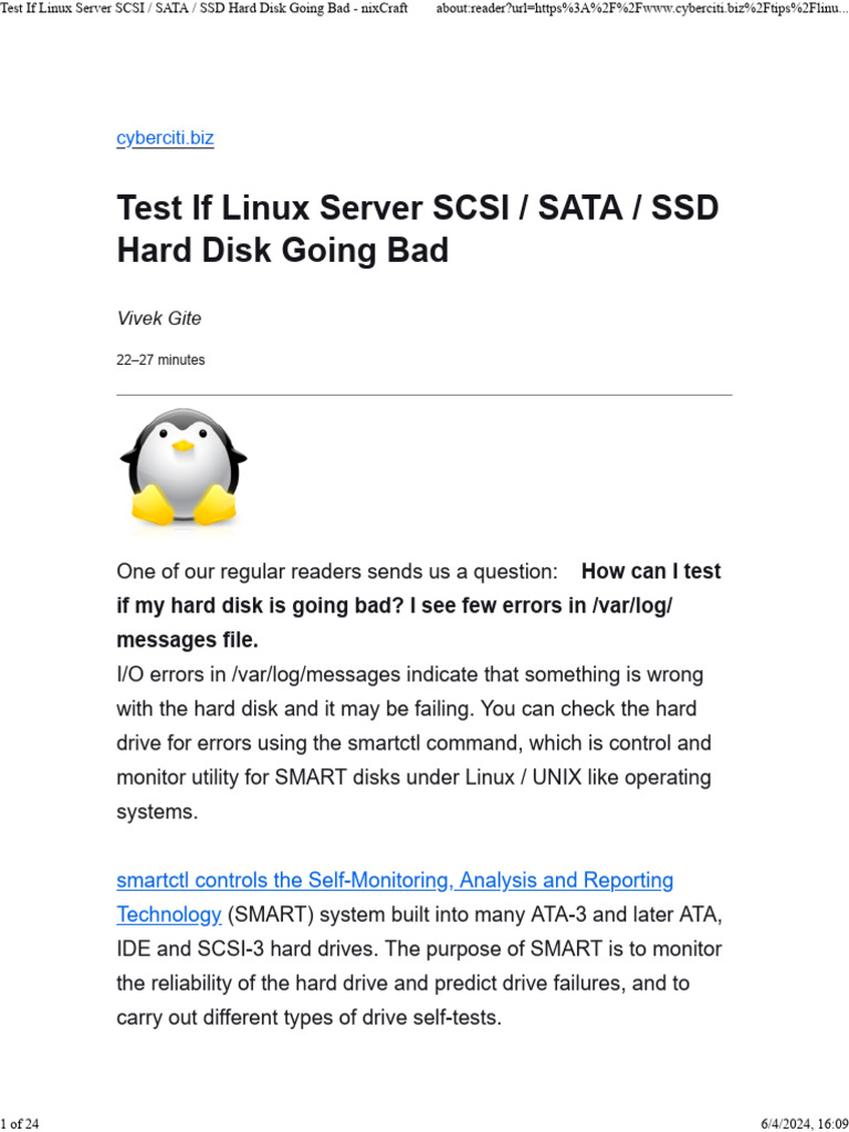 Test If Linux Server SCSI - SATA - SSD Hard Disk Going Bad - NixCraft ...