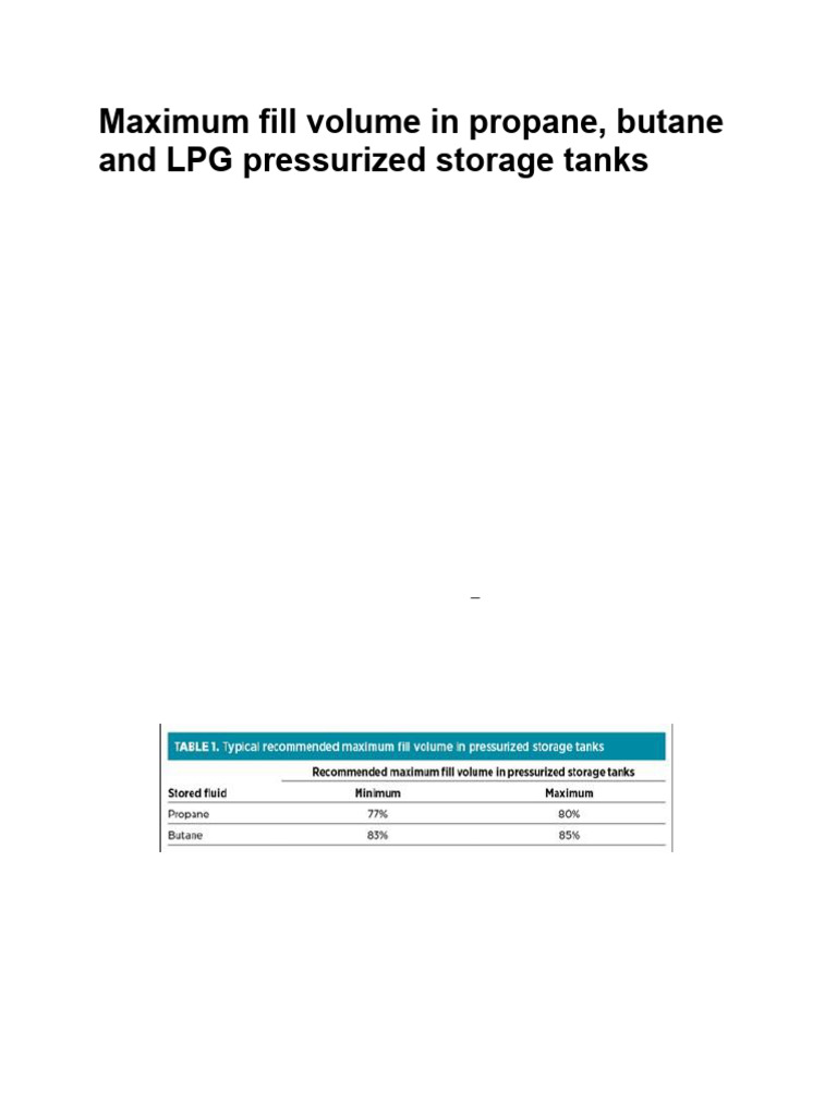 D1.Maximum Fill Volume in Propane, Butane and LPG Pressurized Storage ...