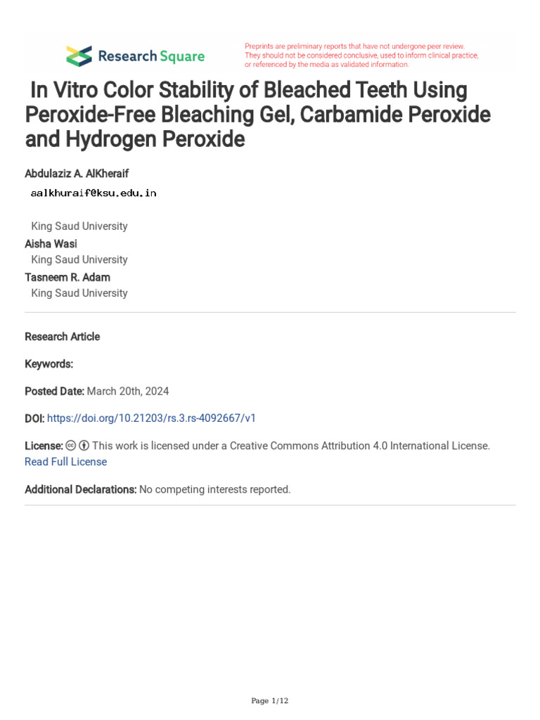 In Vitro Color Stability of Bleached Teeth Using P | PDF