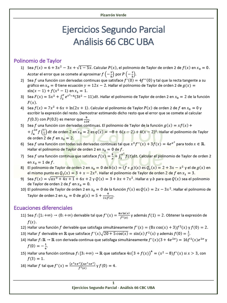 Ejercicios Segundo Parcial Análisis 66 CBC UBA | PDF | Relaciones matematicas | Objetos matemáticos
