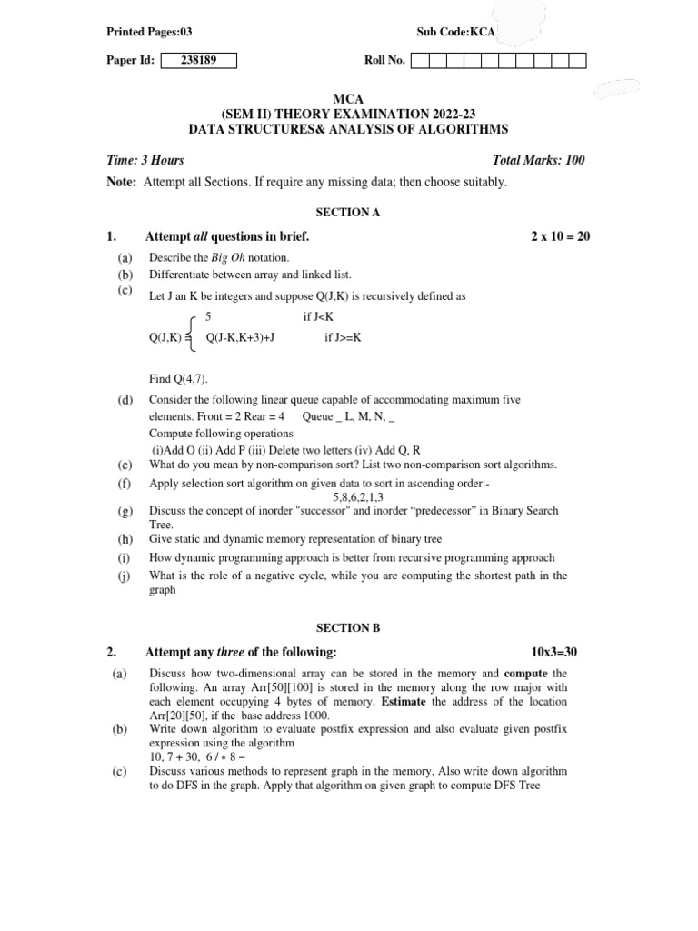 Mca 2 Sem Data Structures Analysis of Algorithms K - 240217 - 145512 | PDF | Algorithms And Data ...