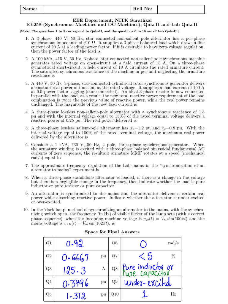 Class Lab Quiz2 Answerkey | PDF | Mains Electricity | Ac Power