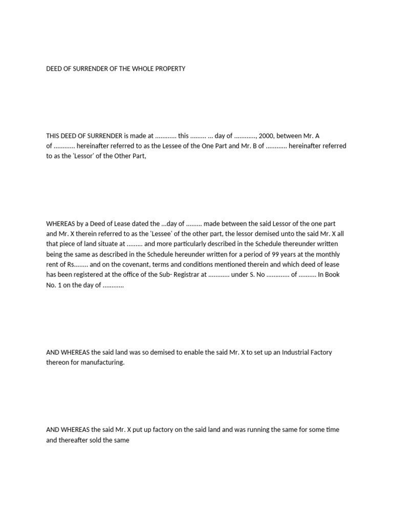 Deed of Surrender of The Whole Property | PDF | Lease | Private Law