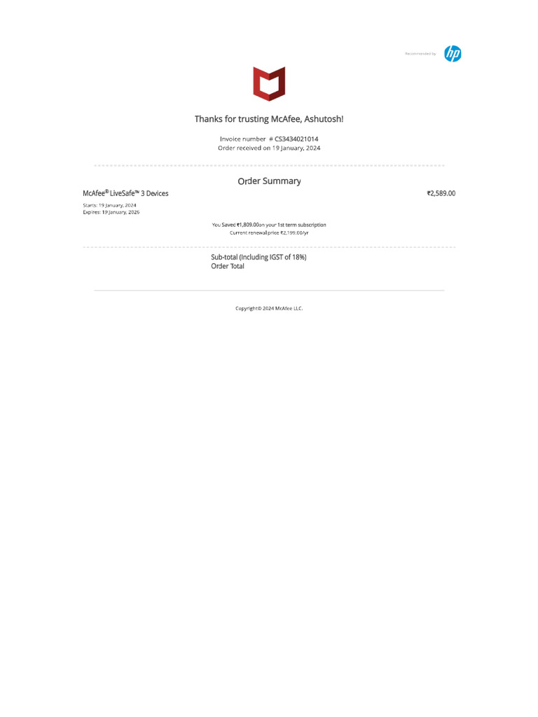 McAfee Invoice | PDF