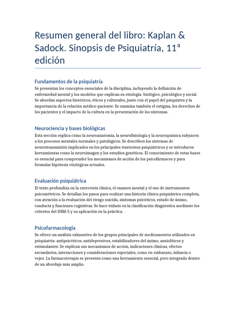 Resumen_Kaplan_Sadock_Sinopsis_Psiquiatria | PDF | Psiquiatría ...