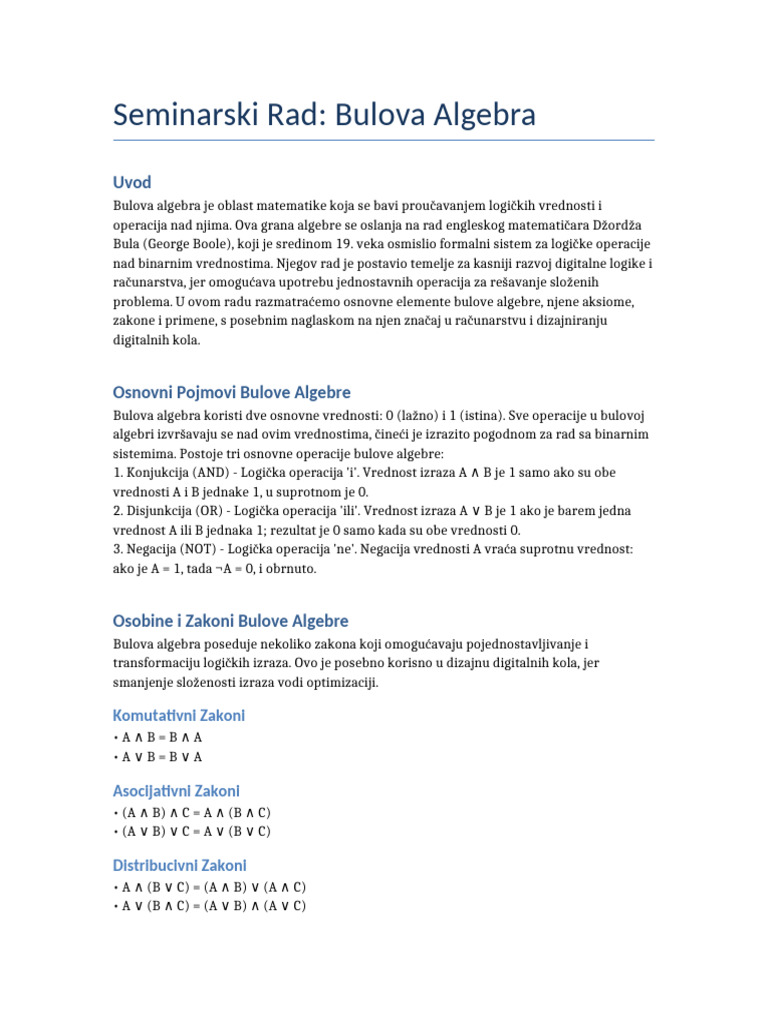 Seminarski Rad Bulova Algebra | PDF