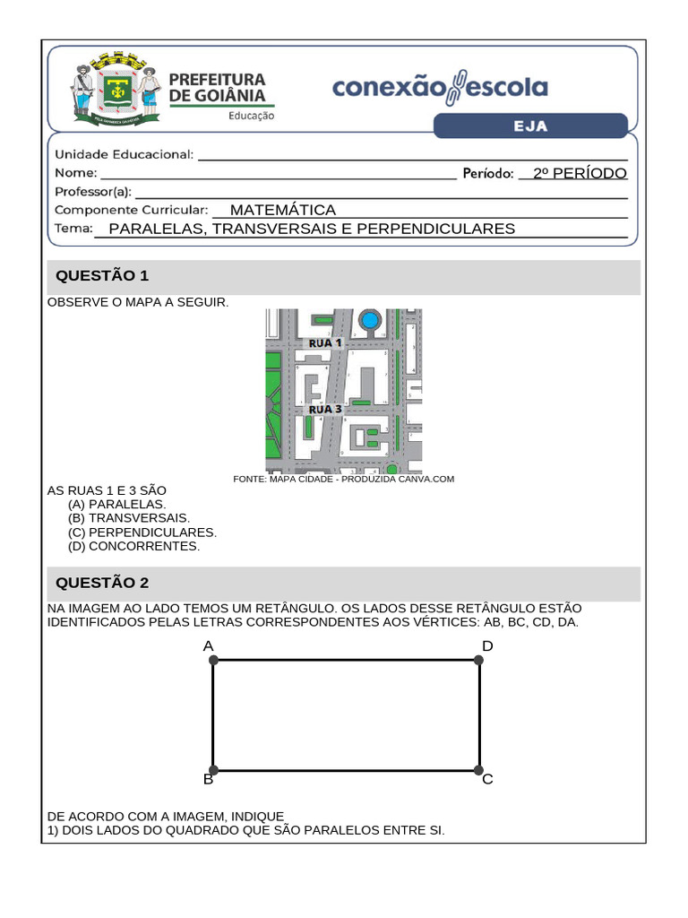 Atividades sobre Retas Paralelas e Perpendiculares | PDF