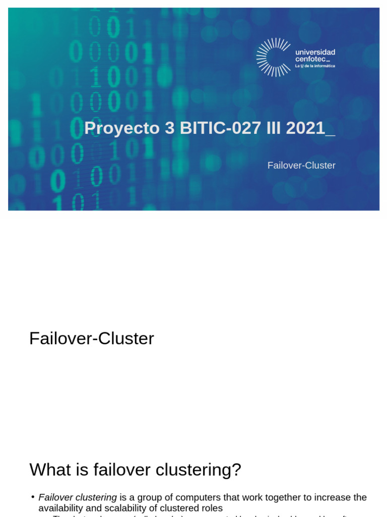 BITIC-27 Proyecto 3 BITIC 3 2021 Andres Labera Failover-Cluster | PDF | Computer Cluster ...