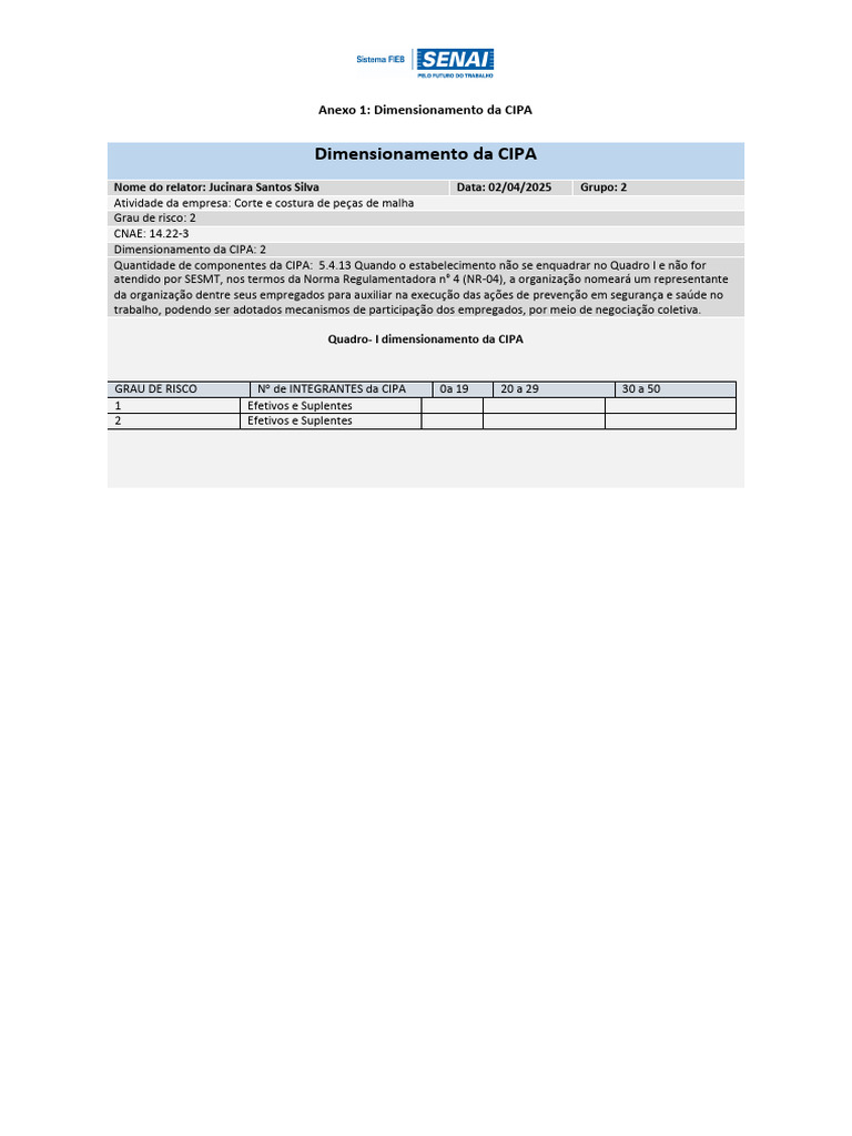 Dimensionamento da CIPA Atualizado | PDF