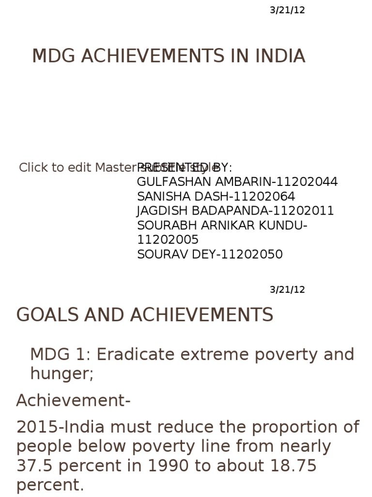 MDG Achievements in India | PDF | Millennium Development Goals ...