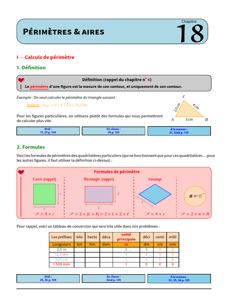 Périmètres et Aires : Formules et Exercices | PDF | Zone | Triangle