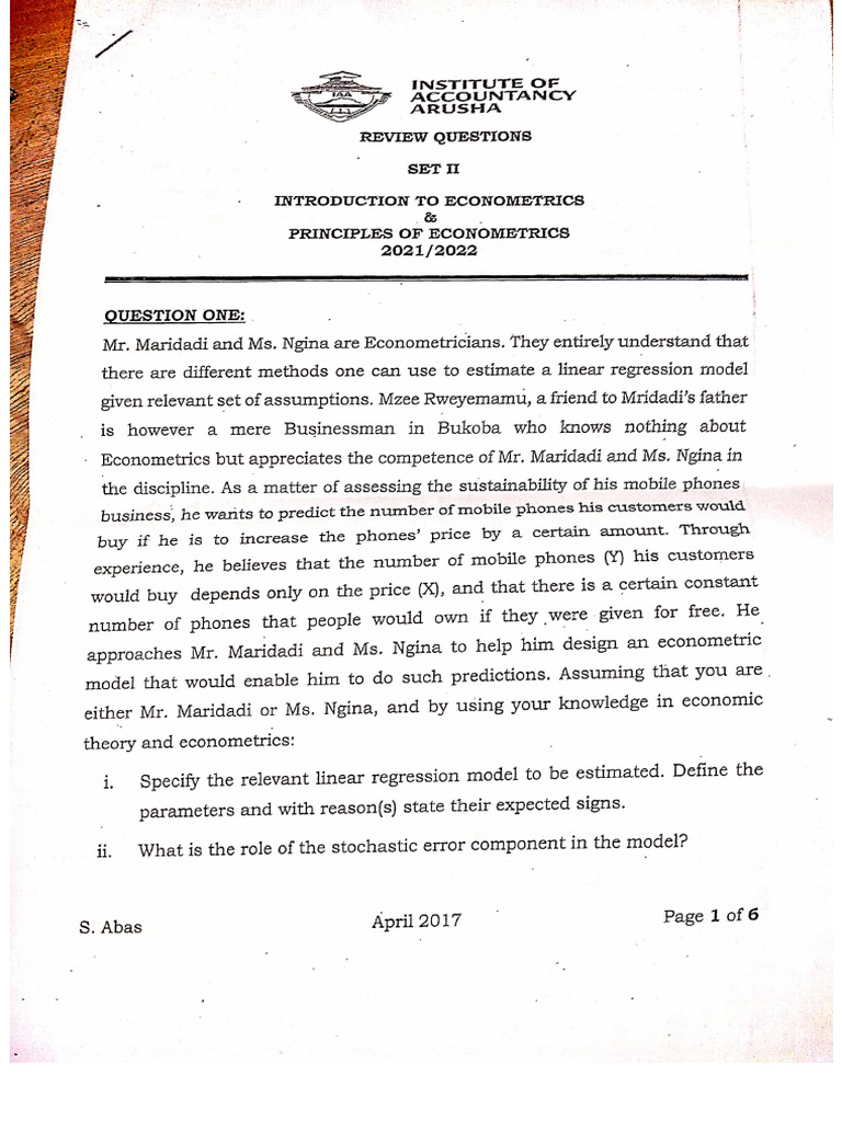 Review Question Econometrics 2 | PDF
