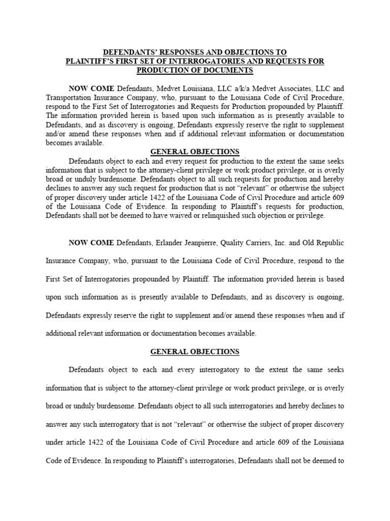 Standard Responses To Discovery (11140252xA8A8F) | PDF | Discovery (Law ...