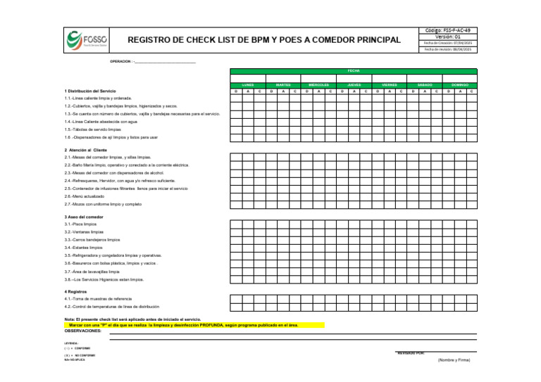 Fss-Ac-F-49 Check List de Comedor | PDF