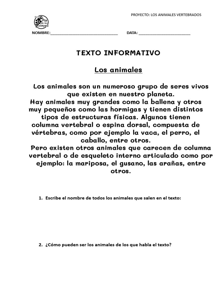 Vertebrados y Invertebrados Comprensión | PDF
