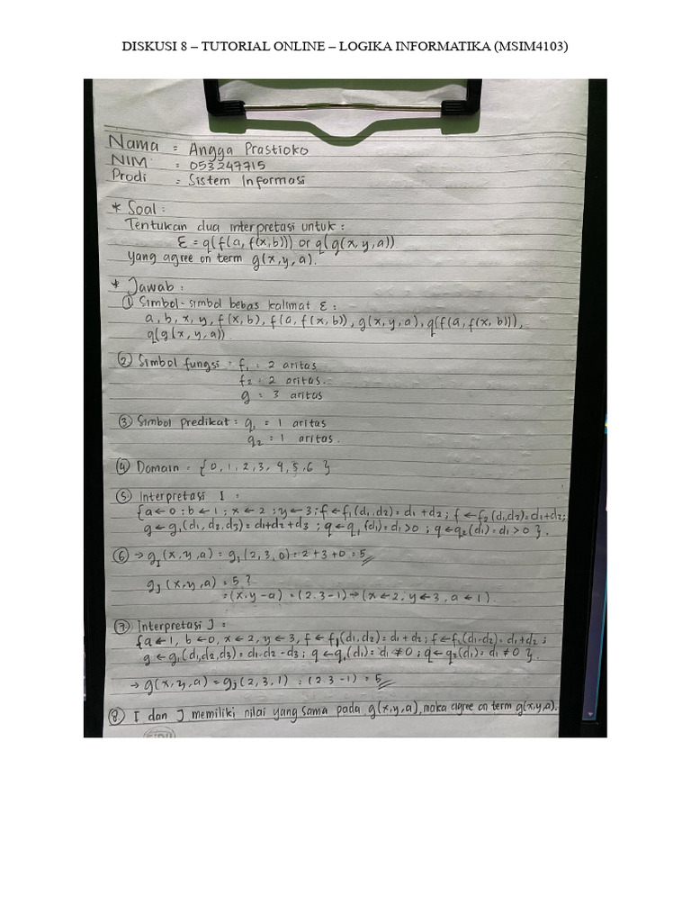 Diskusi 8 - Logika Informatika - Angga Prastioko - 053247715 | PDF