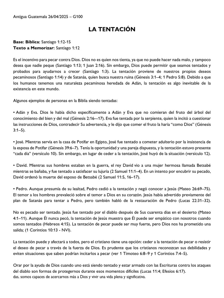 La Tentación: Perspectiva Bíblica y Resistencia | PDF | Tentación ...