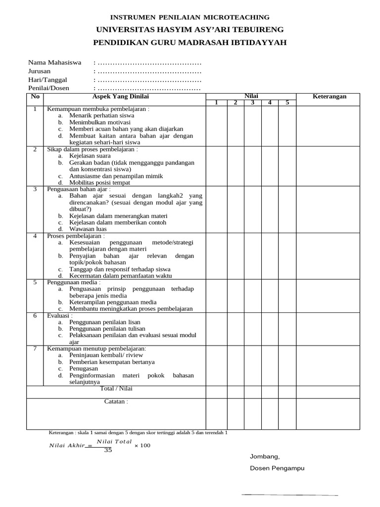 Instrumen Penilaian Microteaching Pgmi 4 | PDF