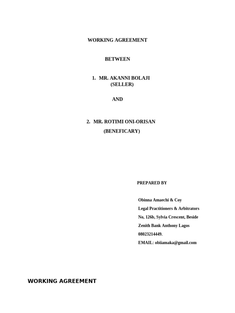 WORKING AGREEMENT Mr. Obinna Re | PDF | Mediation | Private Law