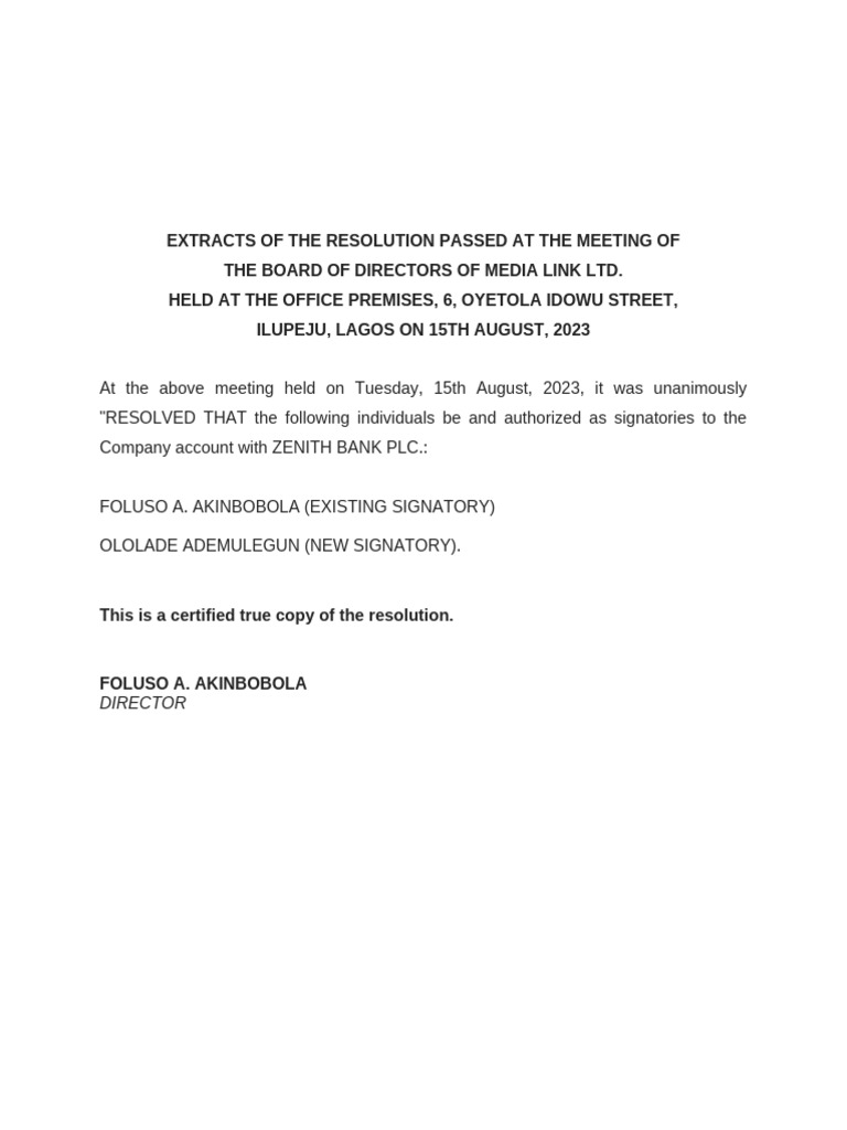 Extracts of The Resolution Passed at The Meeting of | PDF