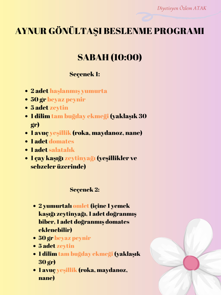 Beslenme Programi Hafta 1 | PDF