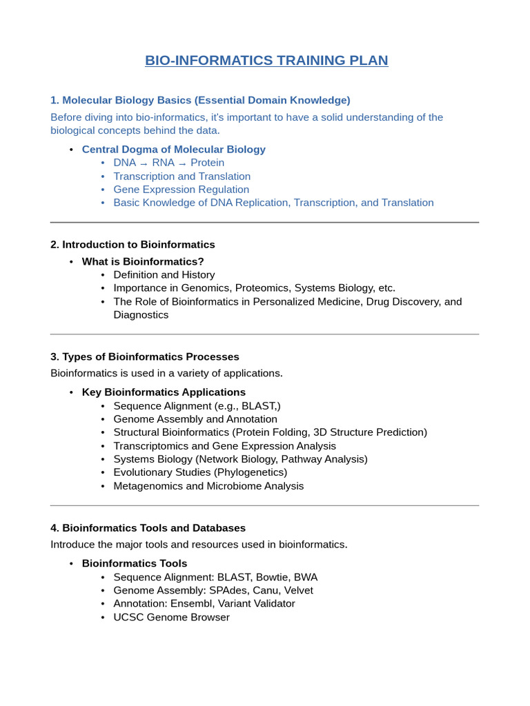 Bioinformatics Training Plan | PDF | Bioinformatics | Genomics
