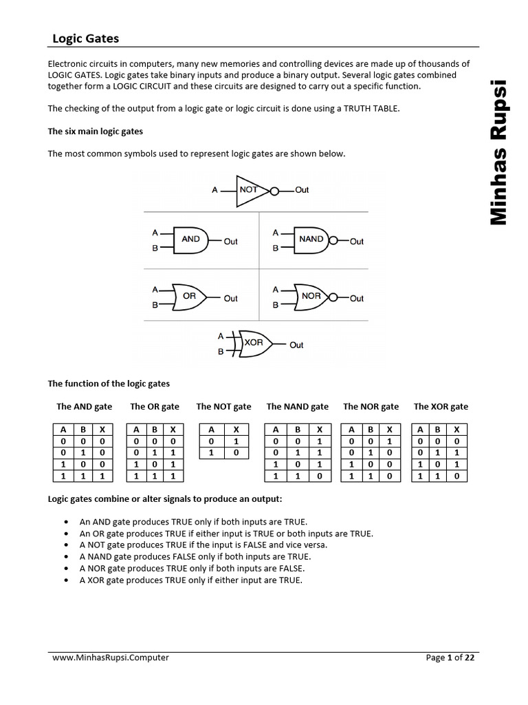 Overview of Logic Gates and Circuits | PDF | Logic Gate | Computer ...