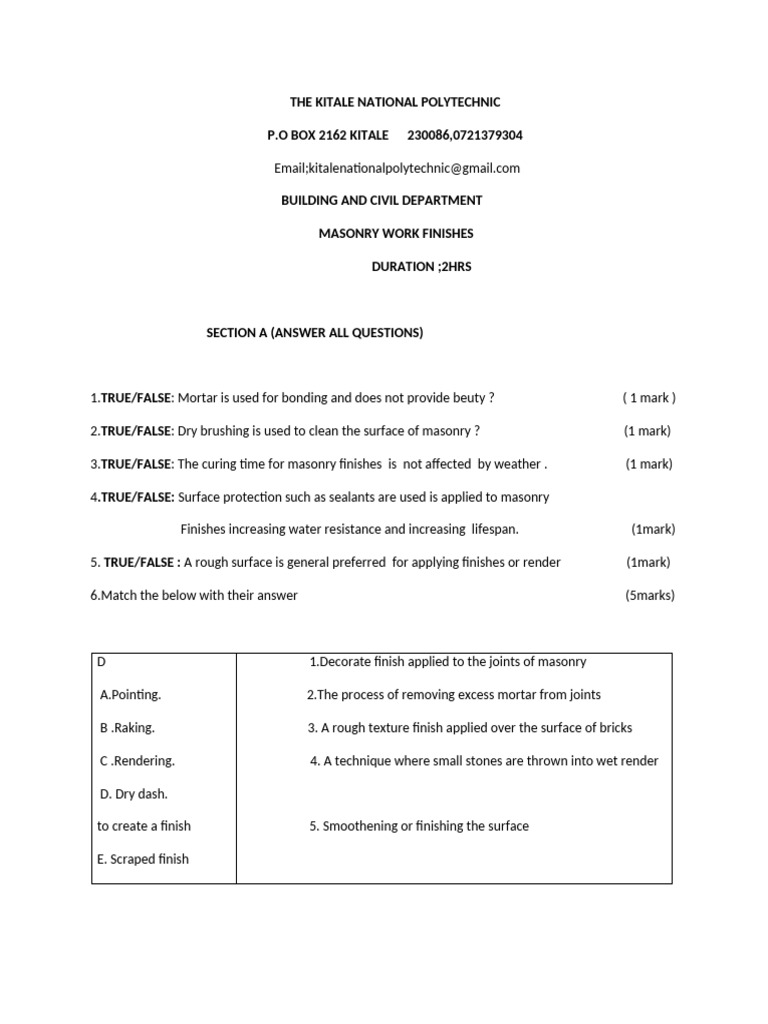 Masonry Work Finishes L 3 | PDF