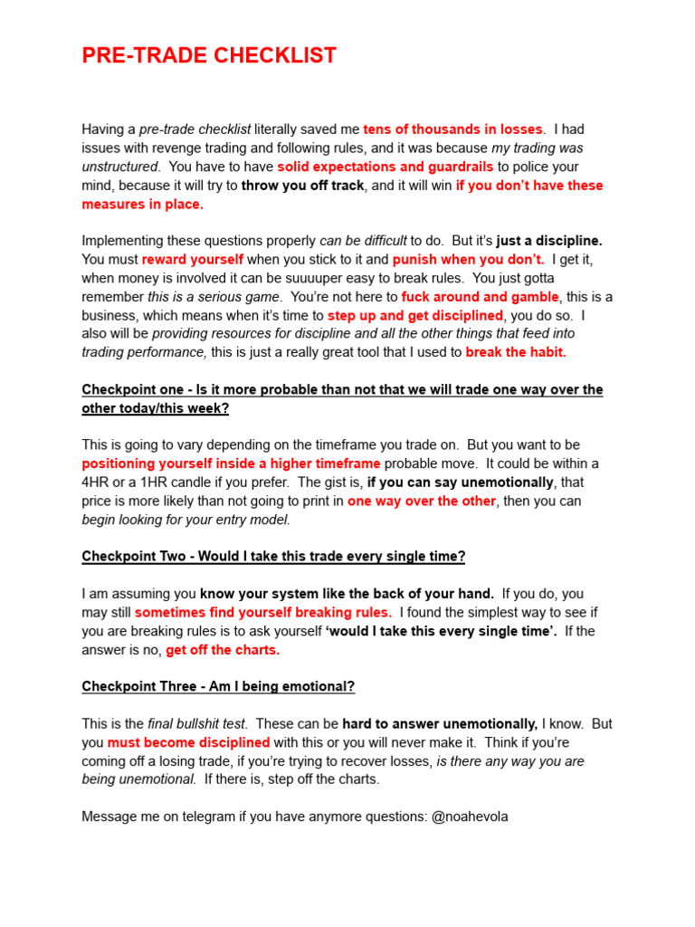 Pre-Trade Checklist | PDF