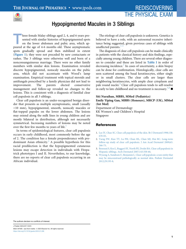 Hypopigmented Macules in 3 Siblings 2023 Ympd | PDF | Diseases And ...