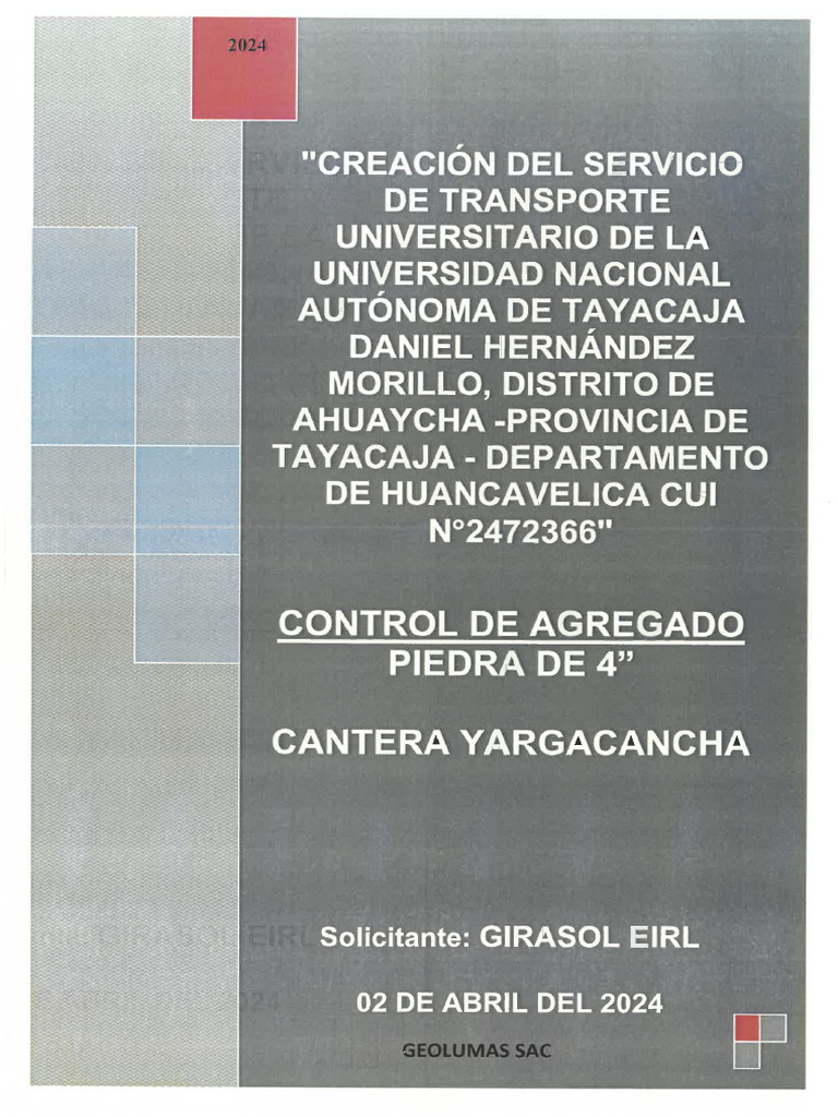 Control de Agregado - Piedra de 4 | PDF