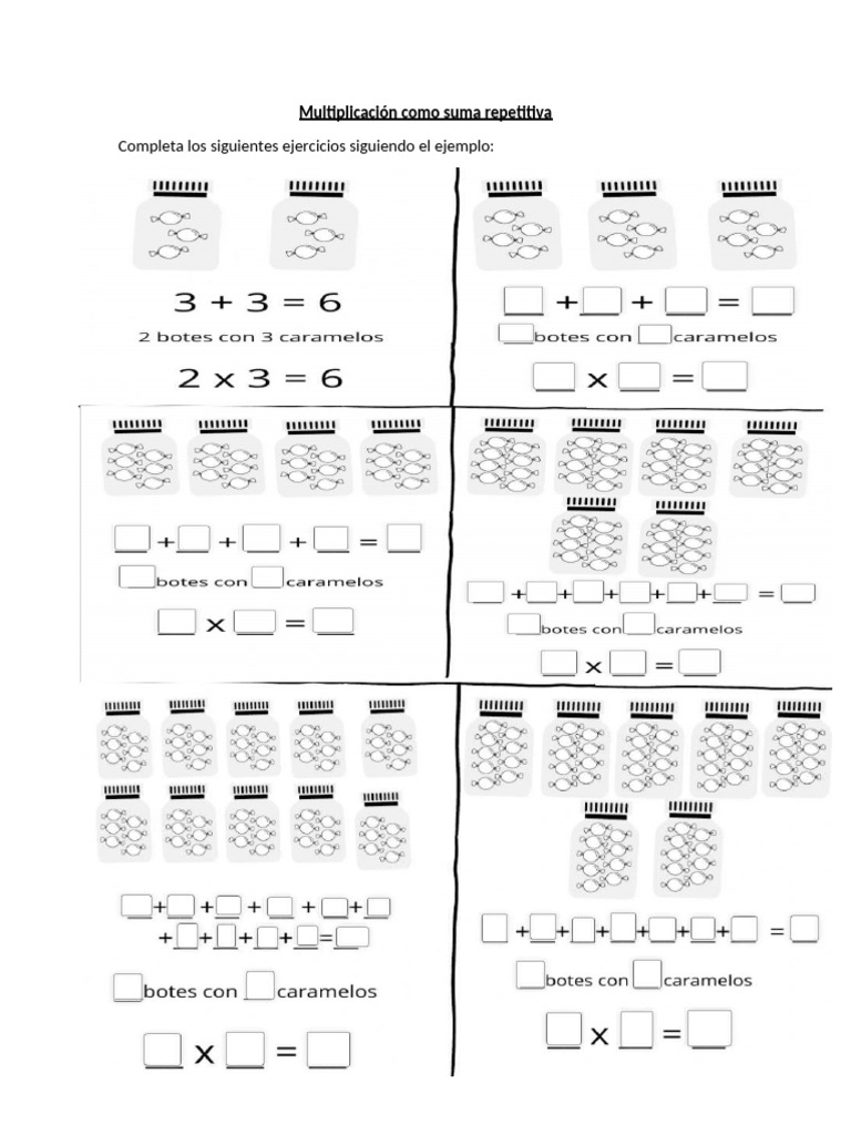 Multiplicación como suma repetitiva guia 3 basico | PDF
