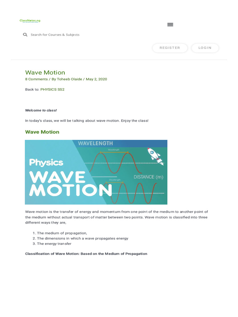 Wave Motion - ClassNotes - NG | PDF | Waves | Frequency