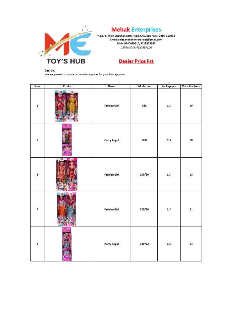Mehak Doll Quotation Dealer Prices 2025 | PDF | Taxes | Government Finances