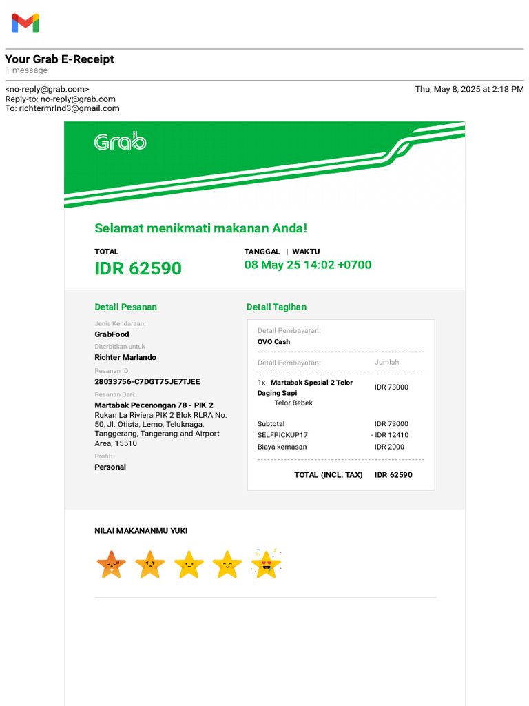 Gmail - Your Grab E-Receipt | PDF