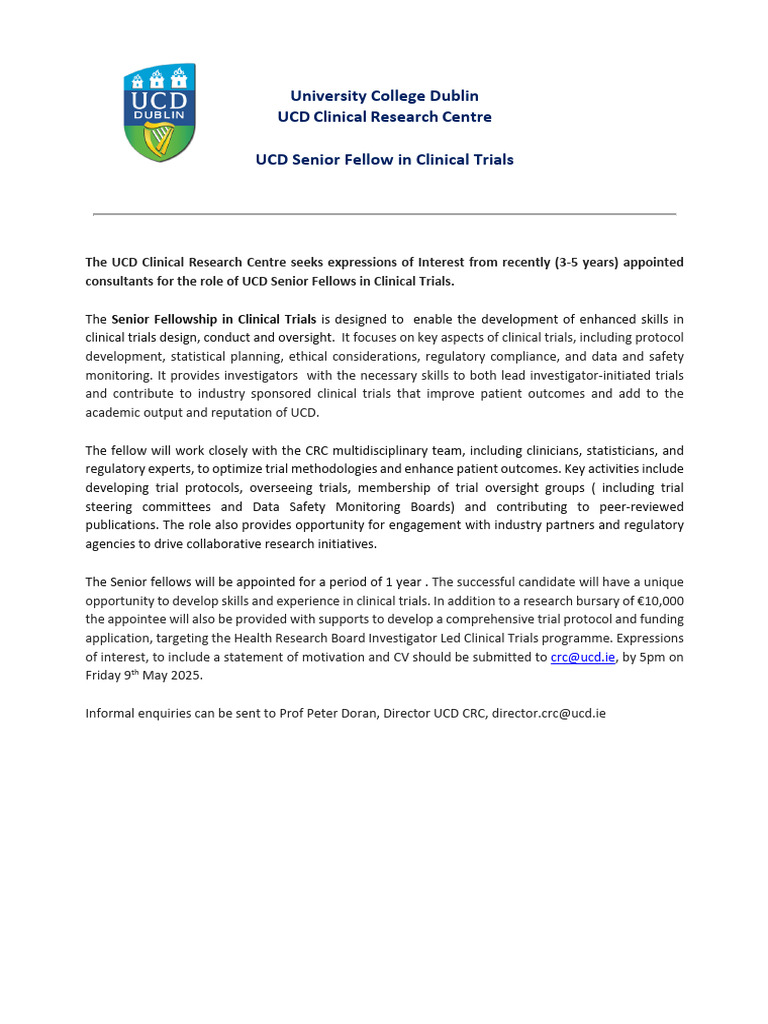 UCD Senior Fellow in Clinical Trials | PDF