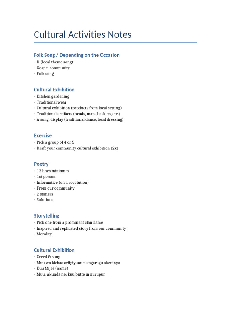 Community Cultural Activities Overview | PDF
