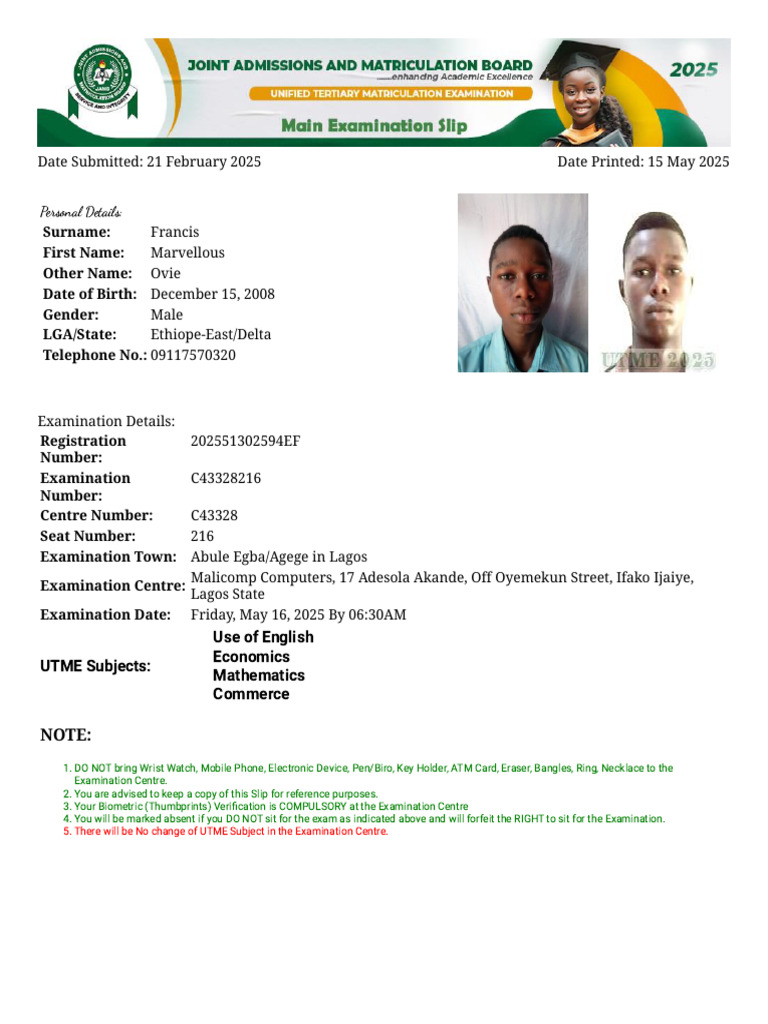 Slipsprinting - Jamb.gov - NG ShowReport | PDF