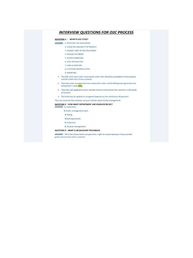 AcCOUNT RECEIVABLE Interveiw Questions | PDF