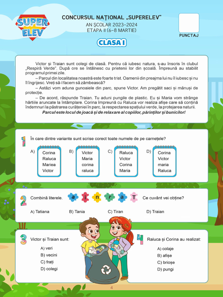 SUPER-ELEV 2023-2024, Etapa II, Clasa 1 | PDF