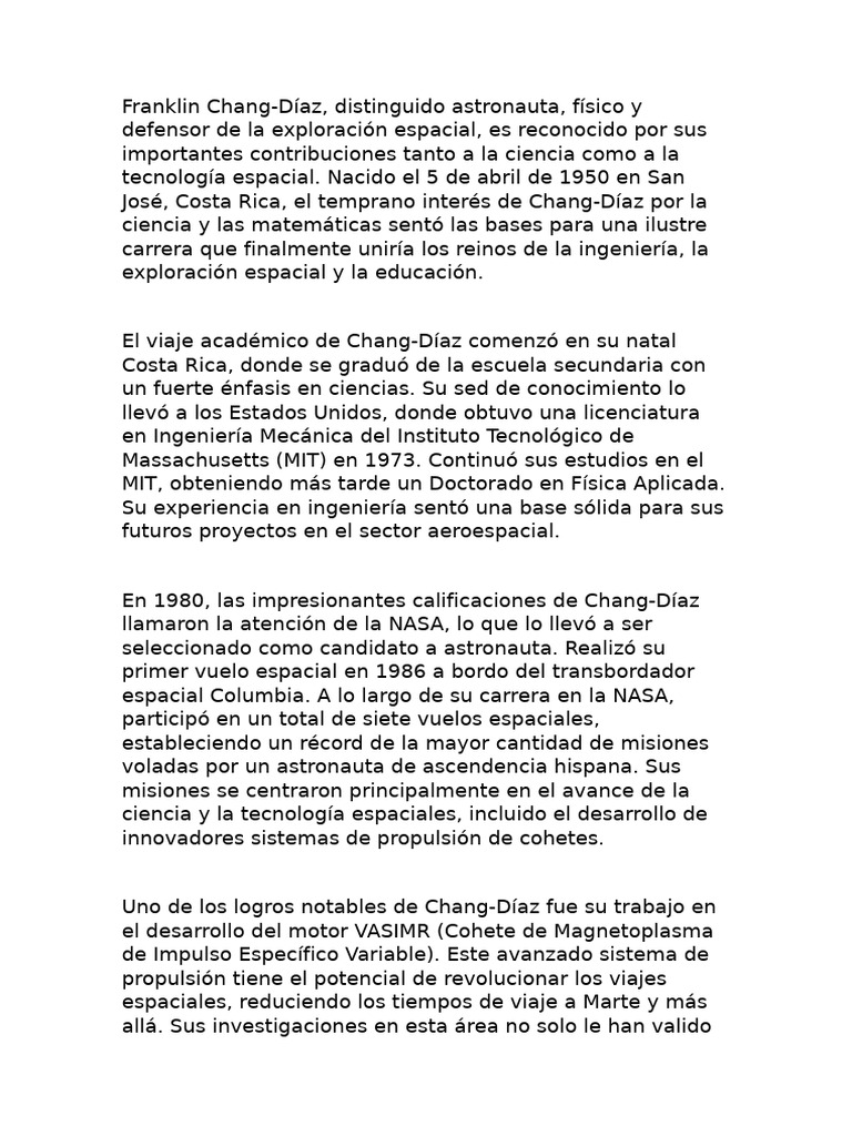 Franklin Chang | PDF | Vuelo espacial | Science