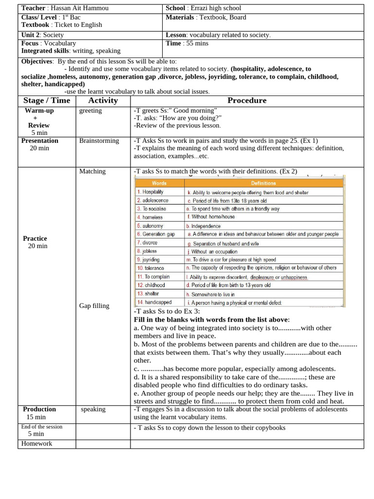 Lesson Plan-Vocabulary Society | PDF | Behavioural Sciences | Learning