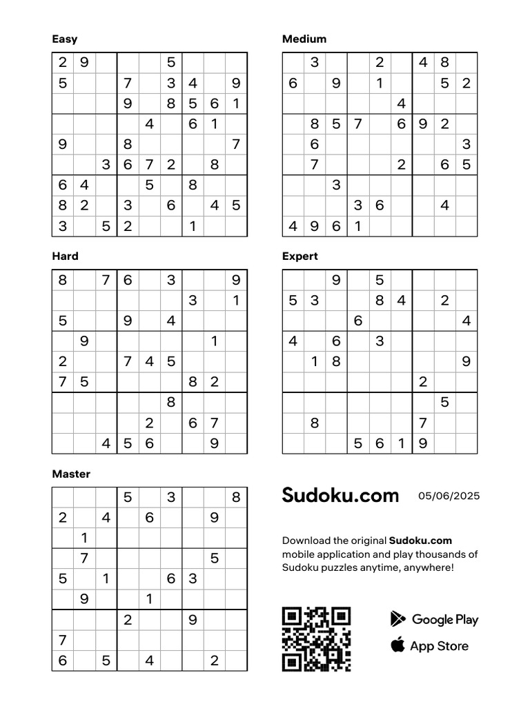 Medium Level Sudoku Puzzles Printable | PDF | Puzzles | Logic Puzzles