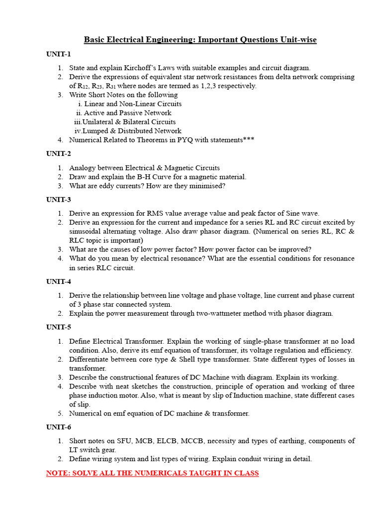 BEE Important Questions | PDF