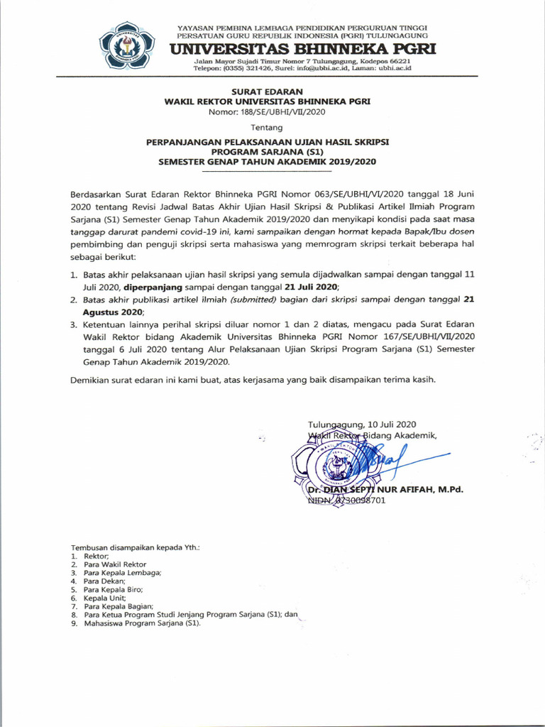 Edaran_Perpanjangan_Pelaksanaan_Ujian_Skripsi | PDF