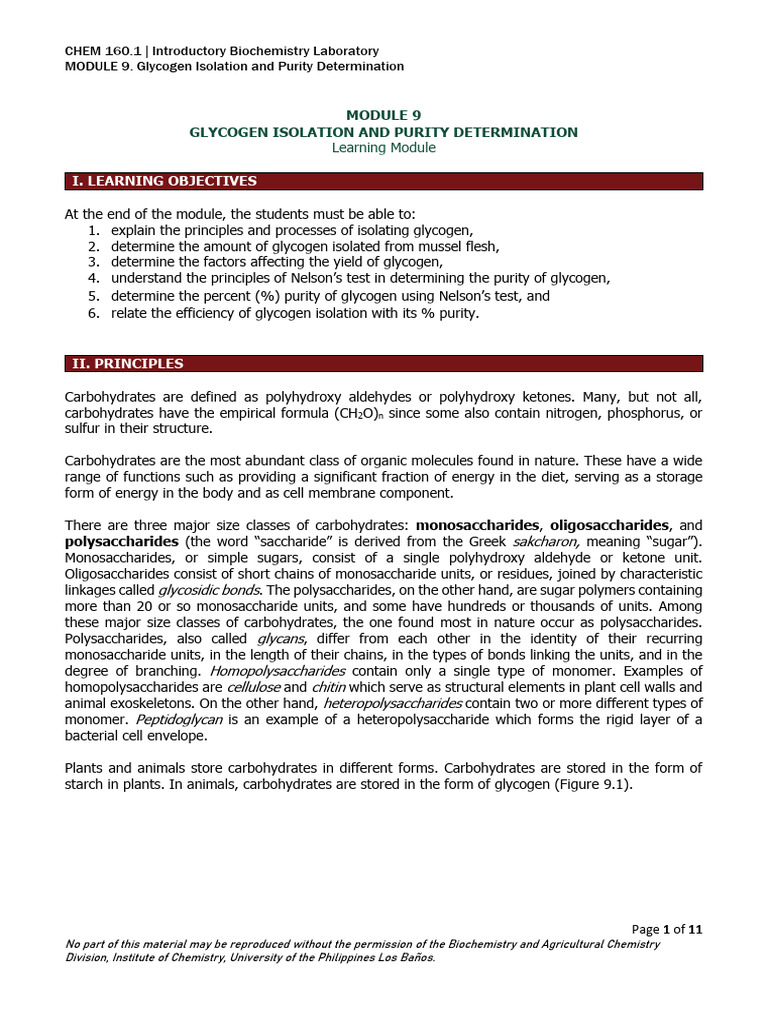 Module 9 Glycogen Isolation and Purity Determination PDF | PDF ...