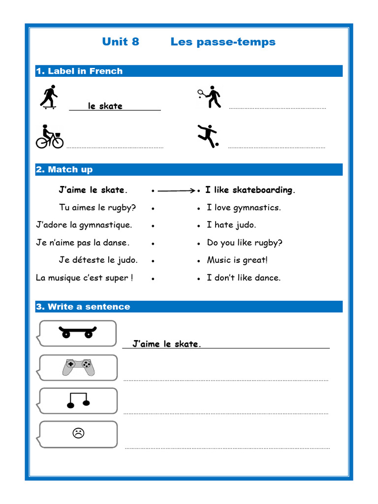 TES Worksheet FR - Unit 08 - Les Passe Temps | PDF