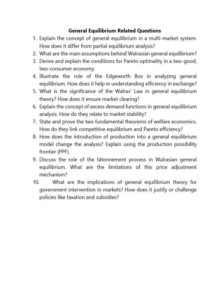 General Equilibrium Related Questions | PDF