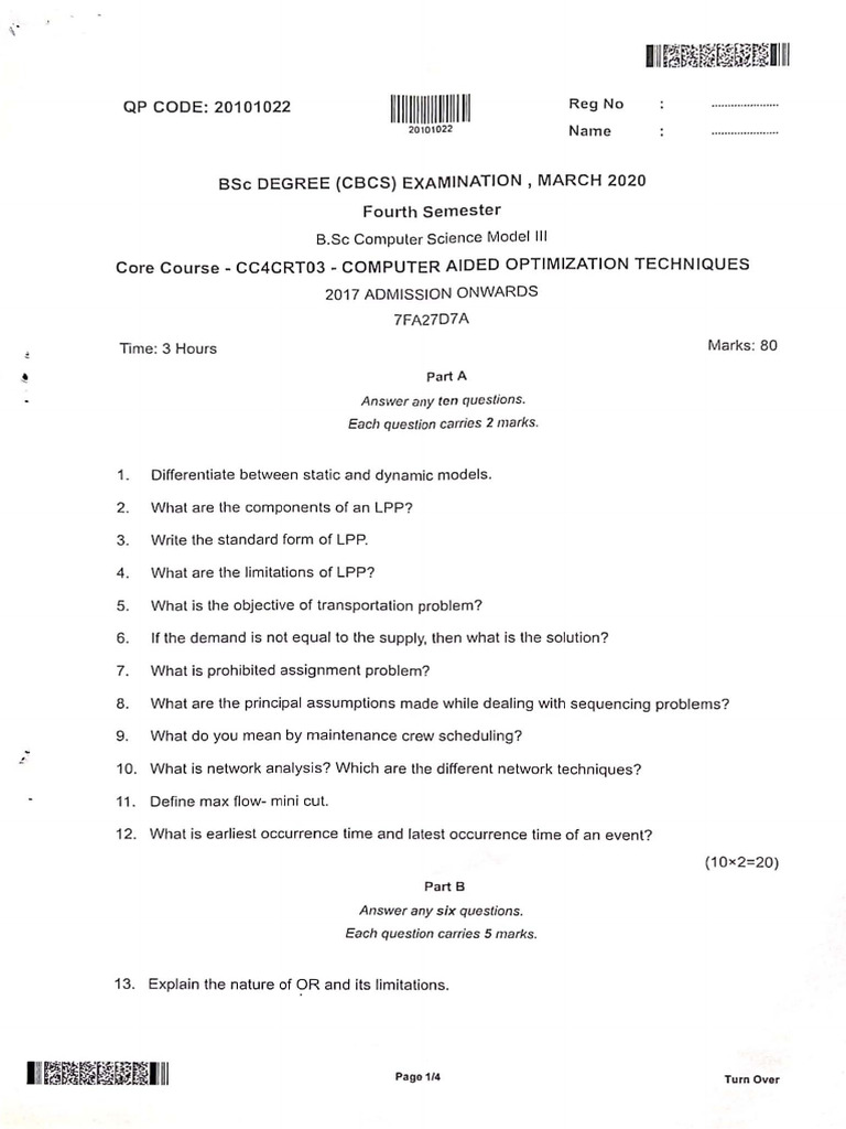 Computer Aided Optimization Techniques Exam | PDF | Mathematical ...